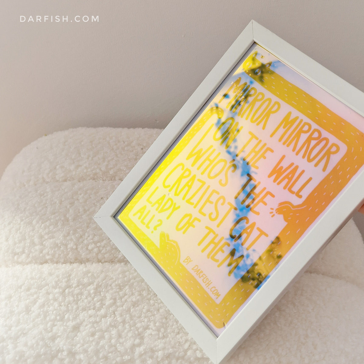 Mirror crazy cat lady art frame with holographic mirror effect! – DARFISH
