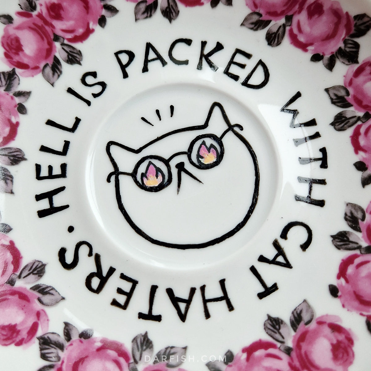 Hell is packed with cat haters Vintage Plate (Original & Handmade ...